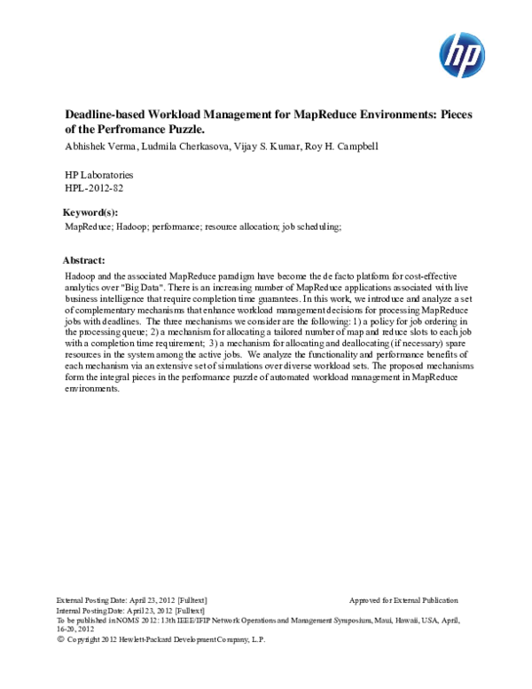 (PDF) Deadline-based workload management for MapReduce environments: Pieces of the performance ...