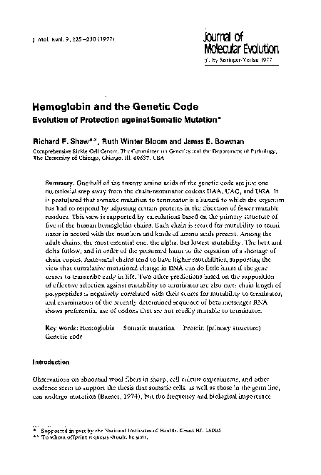 (PDF) Hemoglobin and the genetic code