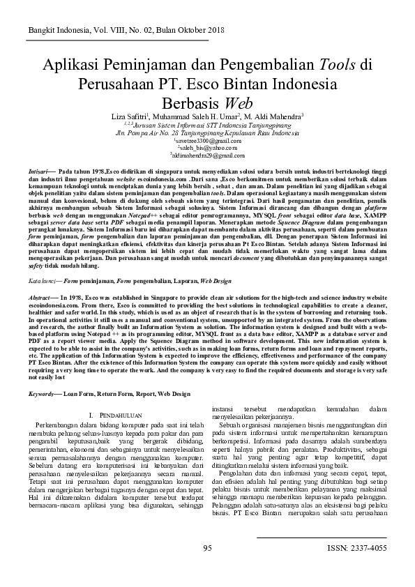 (PDF) Aplikasi Peminjaman dan Pengembalian Tools di Perusahaan PT. Esco ...