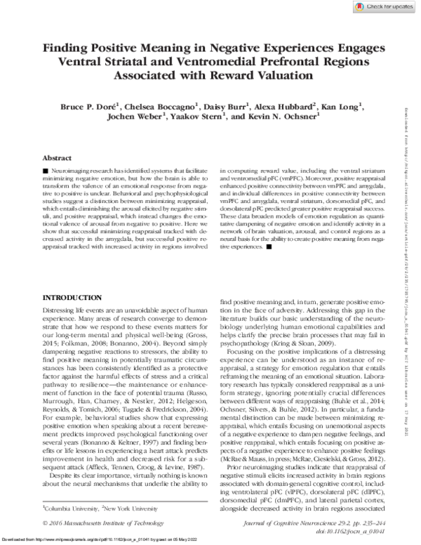 (PDF) Finding Positive Meaning in Negative Experiences Engages Ventral ...