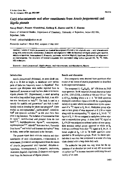 (PDF) Cetyl triacontanoate and other constituents from Acacia ...