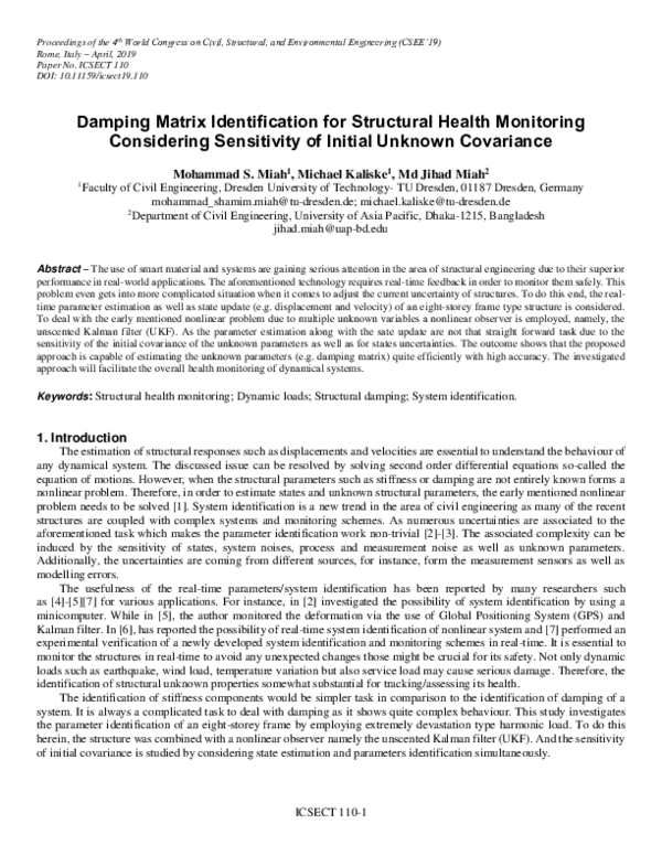 (PDF) Damping Matrix Identification for Structural Health Monitoring Considering Sensitivity of ...