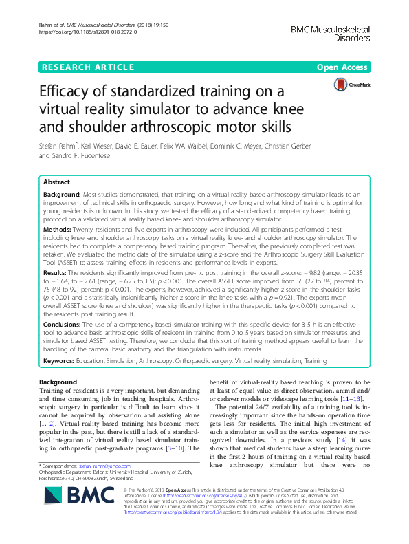 (PDF) Efficacy of standardized training on a virtual reality simulator ...