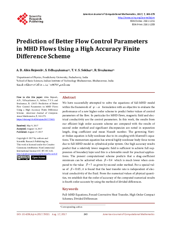 Pdf Prediction Of Better Flow Control Parameters In Mhd Flows Using A High Accuracy Finite