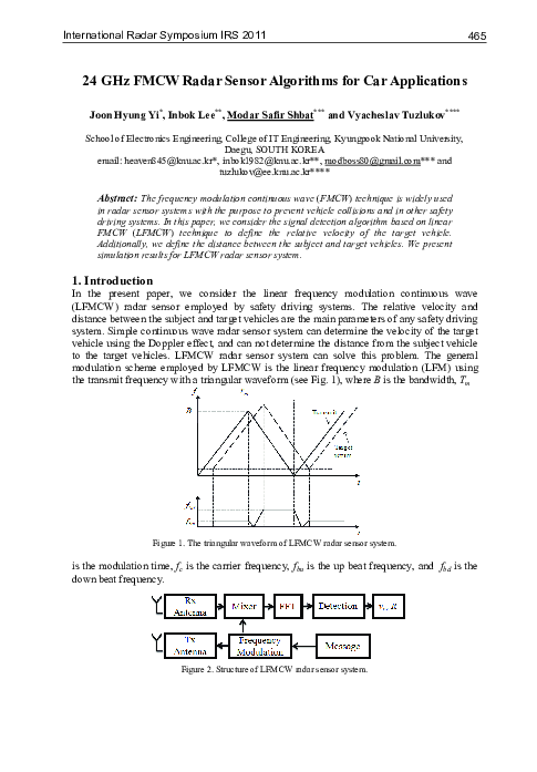 (PDF) 24 GHz FMCW radar sensor algorithms for car applications