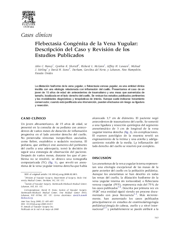 (PDF) Flebectasia Congénita de la Vena Yugular: Descripción del Caso y ...