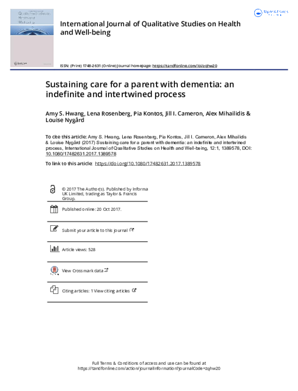 (PDF) Sustaining care for a parent with dementia: an indefinite and ...