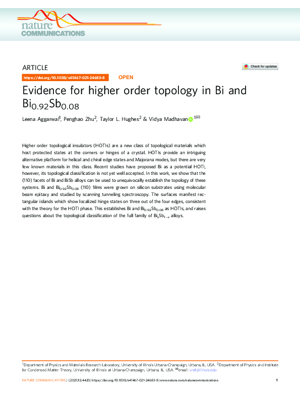 (PDF) Evidence for higher order topology in Bi and Bi0.92Sb0.08