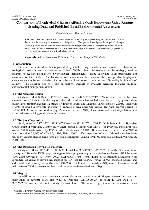 (PDF) Comparison of Biophysical Changes Affecting Oasis Ecosystems ...