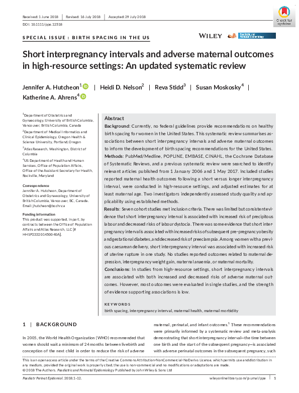 (PDF) Short interpregnancy intervals and adverse maternal outcomes in ...