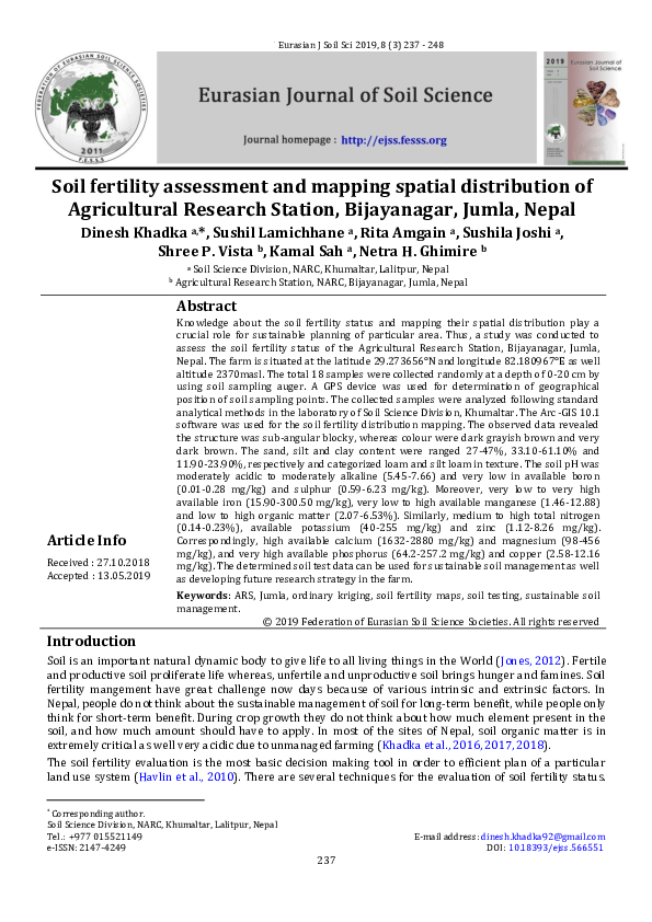 (PDF) Soil fertility assessment and mapping spatial distribution of Agricultural Research ...
