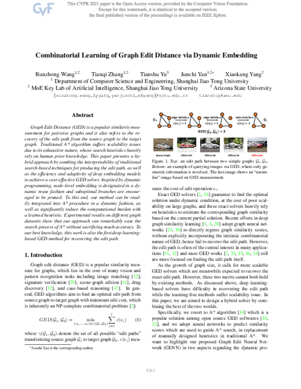 (PDF) Combinatorial Learning of Graph Edit Distance via Dynamic Embedding