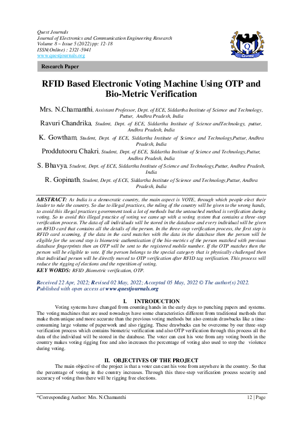 (PDF) RFID Based Electronic Voting Machine Using OTP and Bio-Metric ...