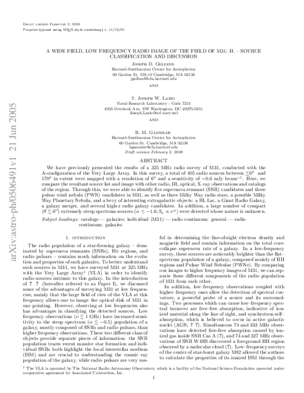 (PDF) A Wide Field, Low Frequency Radio Image of the Field of M31: II ...