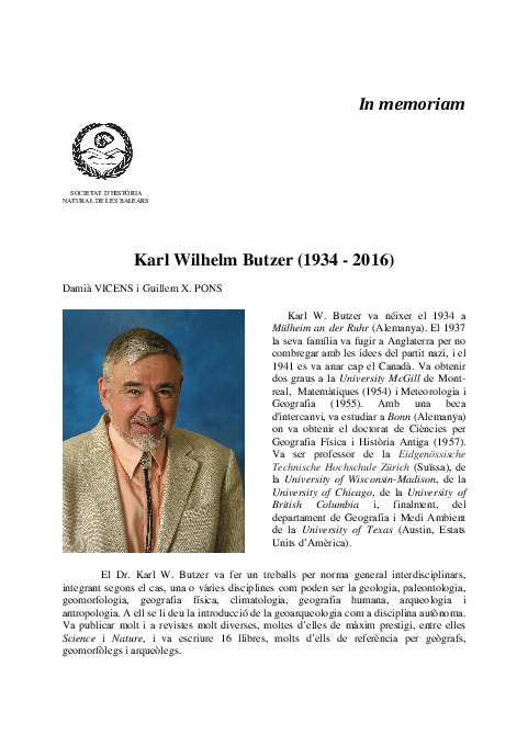 (PDF) In memoriam: Karl Wilhelm Butzer (1934 - 2016)