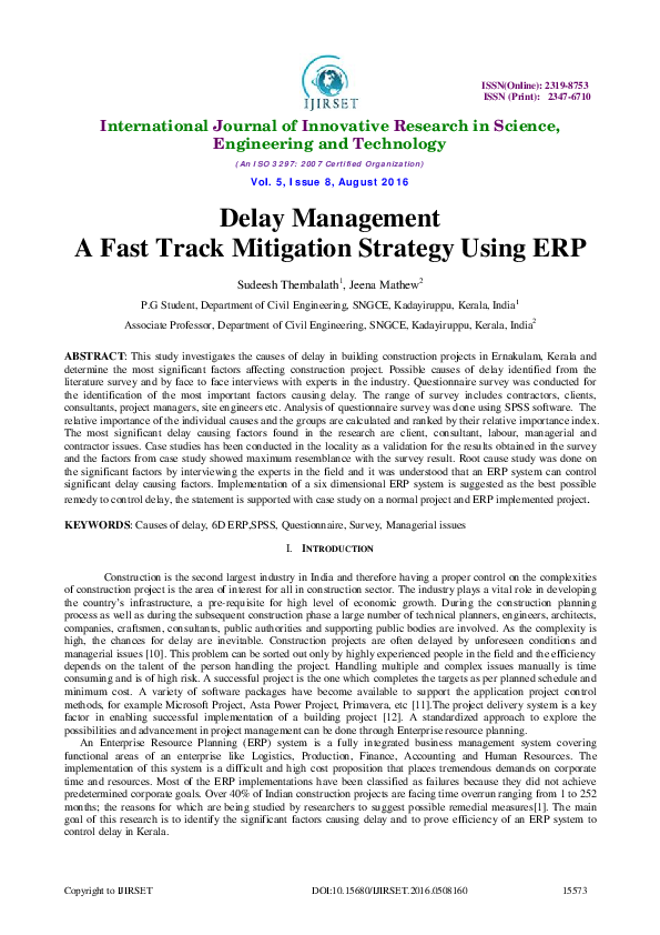 (PDF) Delay Management A Fast Track Mitigation Strategy Using ERP ...