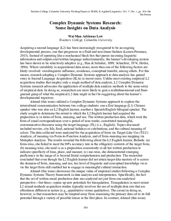 (PDF) Complex Dynamic Systems Research: Some Insights on Data Analysis