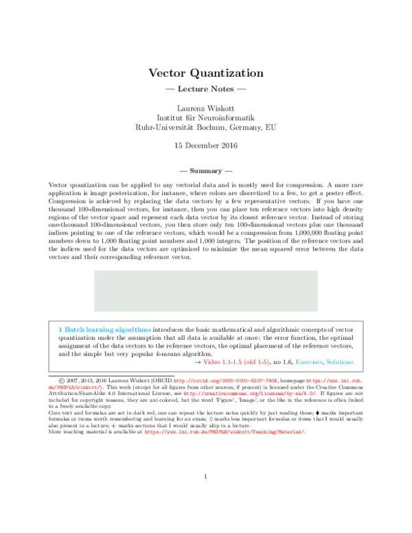 Pdf Vector Quantization Laurenz Wiskott