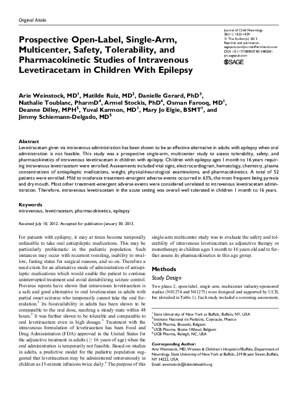 (PDF) Prospective Open-Label, Single-Arm, Multicenter, Safety, Tolerability, and Pharmacokinetic ...
