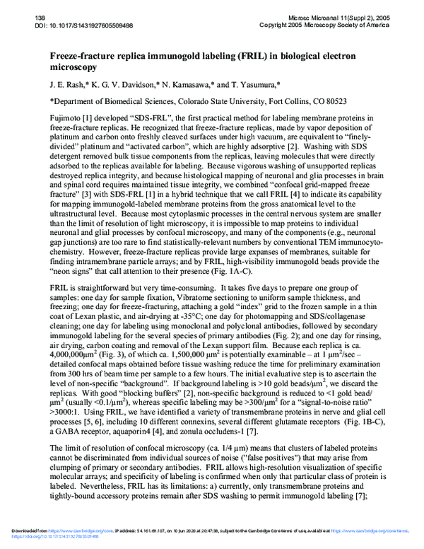 (PDF) Freeze-fracture Replica Immunogold Labeling (FRIL) in Biological ...