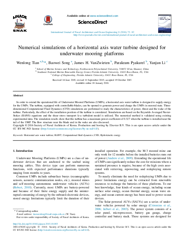 (PDF) Numerical simulations of a horizontal axis water turbine designed ...