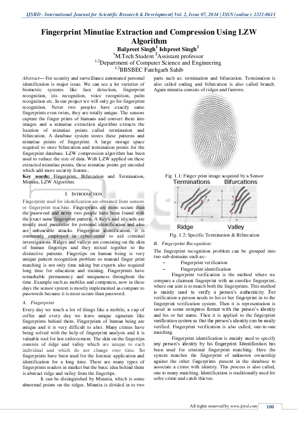 (PDF) Fingerprint Minutiae Extraction and Compression using LZW Algorithm