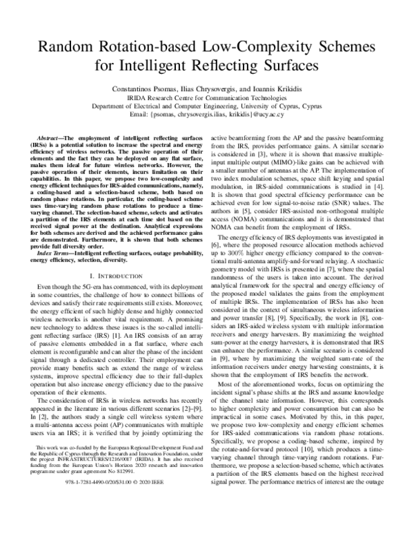 Pdf Random Rotation Based Low Complexity Schemes For Intelligent Reflecting Surfaces