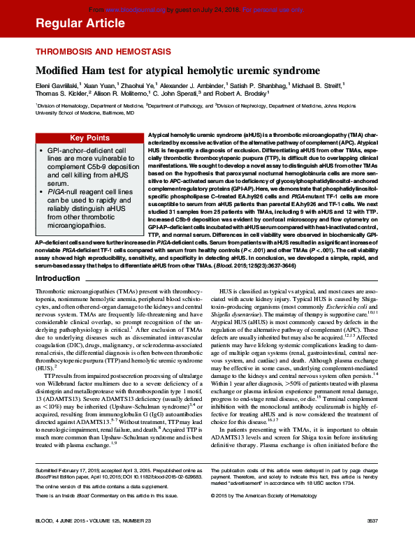 (PDF) Modified Ham test for atypical Hemolytic Uremic Syndrome