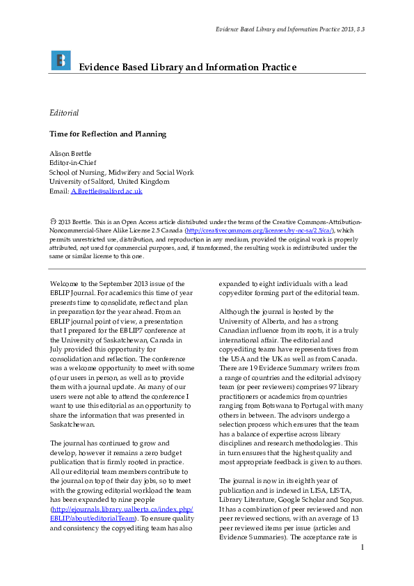 (PDF) Evidence Based Library and Information Practice 2013, 8.3 1 ...