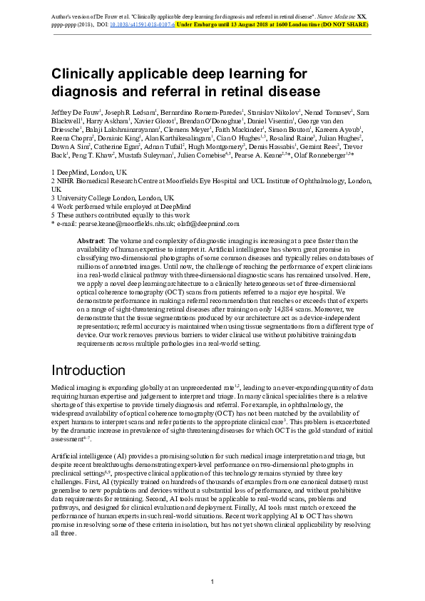 (PDF) Clinically applicable deep learning for diagnosis and referral in retinal disease
