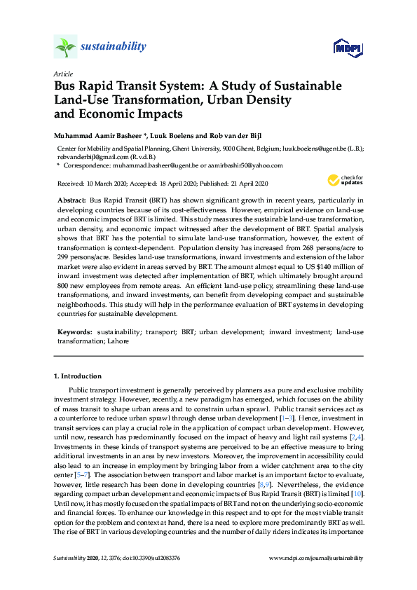 (PDF) Bus Rapid Transit System: A Study of Sustainable Land-Use ...