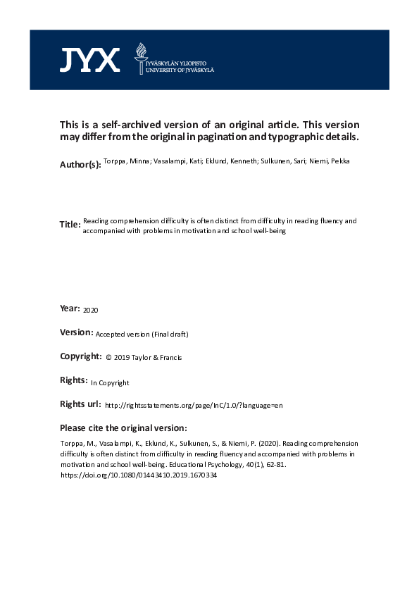 (PDF) Reading comprehension difficulty is often distinct from ...