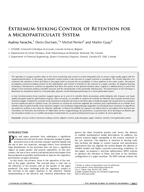 (PDF) Extremum-seeking control of retention for a microparticulate system
