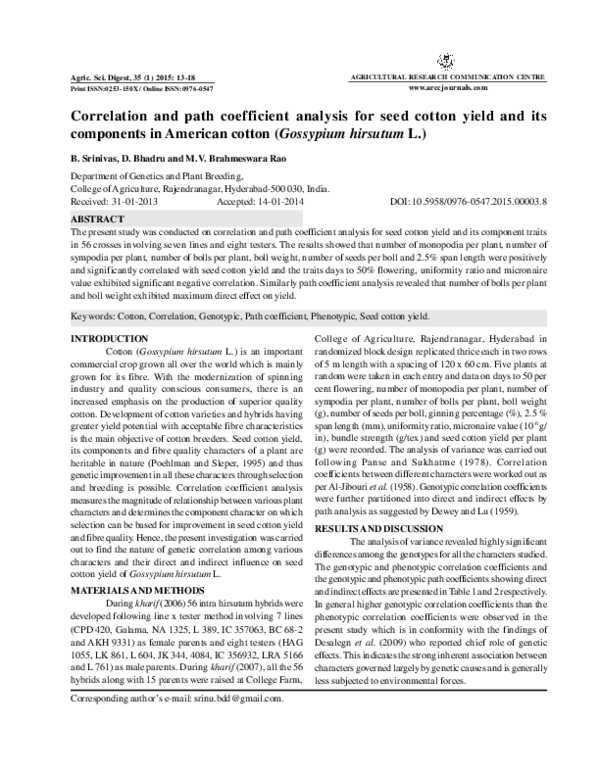 (PDF) Correlation and Path Coefficient Analysis for Yield and Yield Components in Blackgram ...
