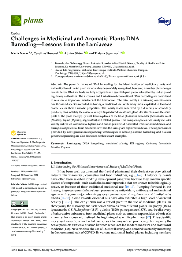 (PDF) Challenges in Medicinal and Aromatic Plants DNA Barcoding—Lessons ...