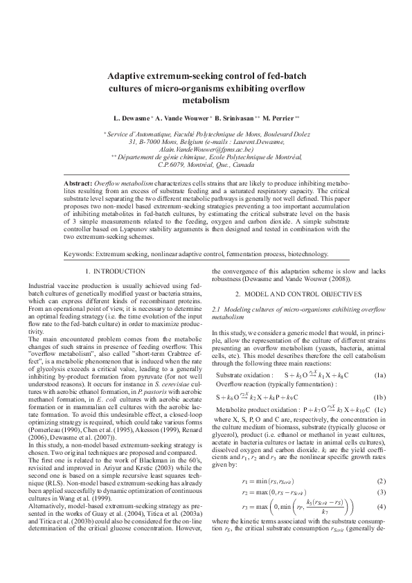 (PDF) Adaptive Extremum Seeking Control of Fed-Batch Bioreactors