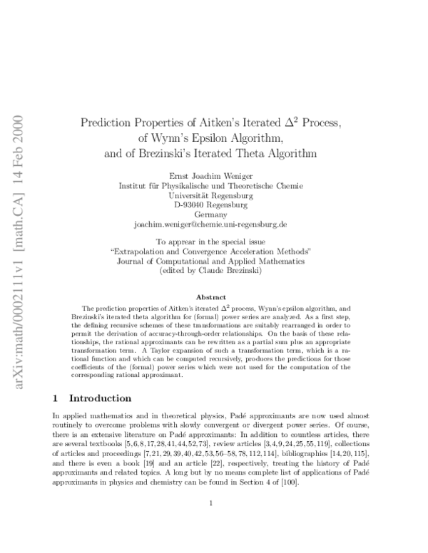 (PDF) Prediction Properties of Aitken's Iterated Delta^2 Process, of ...