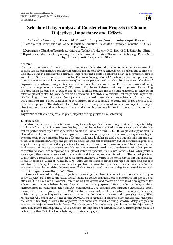 (PDF) Schedule Delay Analysis of Construction Projects in Ghana ...
