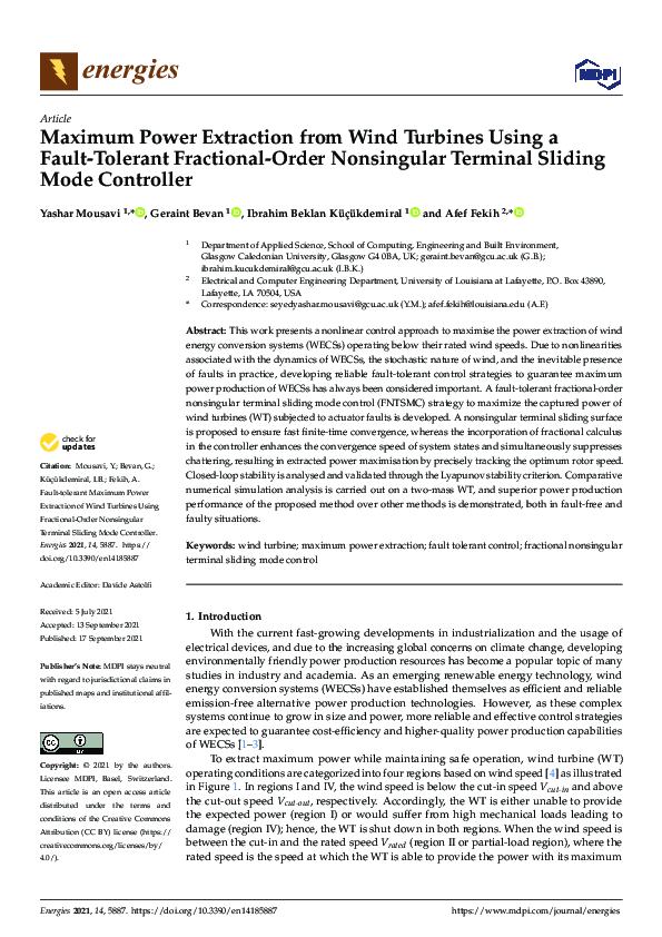 Pdf Maximum Power Extraction From Wind Turbines Using A Fault Tolerant Fractional Order