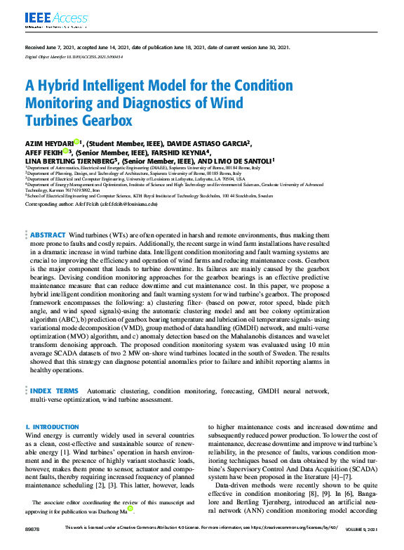 (PDF) A Hybrid Intelligent Model for the Condition Monitoring and Diagnostics of Wind Turbines ...