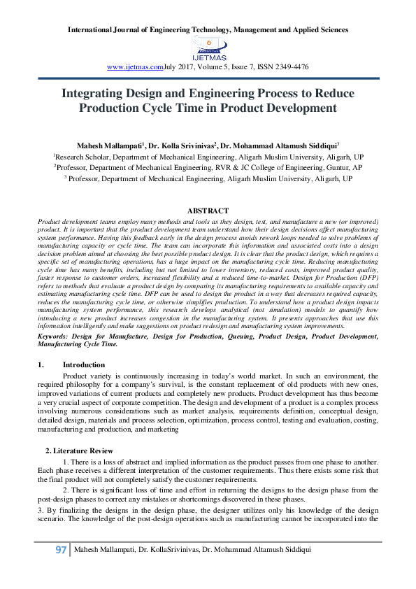 (PDF) Integrating Design and Engineering Process to Reduce Production ...