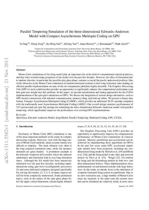 (PDF) Parallel tempering simulation of the three-dimensional Edwards–Anderson model with compact ...