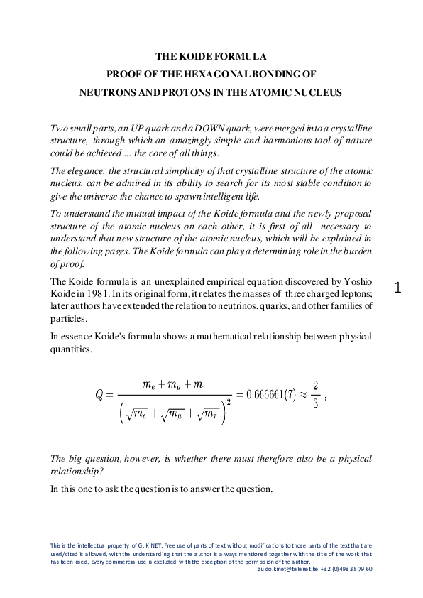 (PDF) The Koide Formula Proof of the Hexagonal Bonding of Neutrons and ...