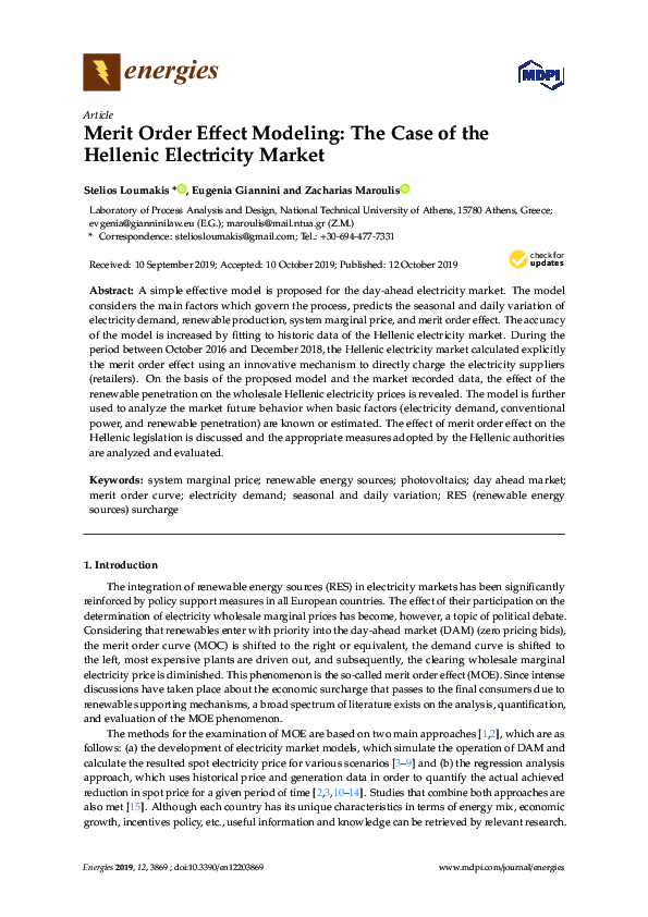 (PDF) Merit Order Effect Modeling: The Case of the Hellenic Electricity ...