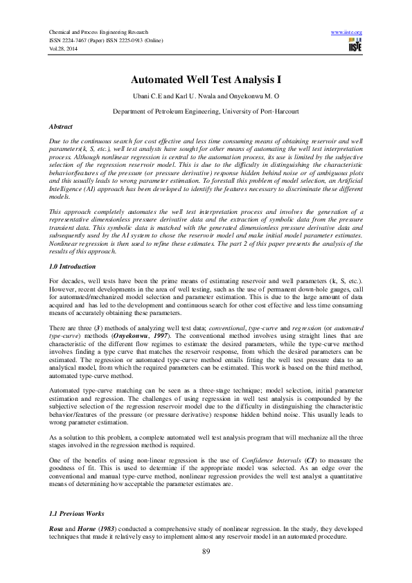 (PDF) Automated Well Test Analysis I