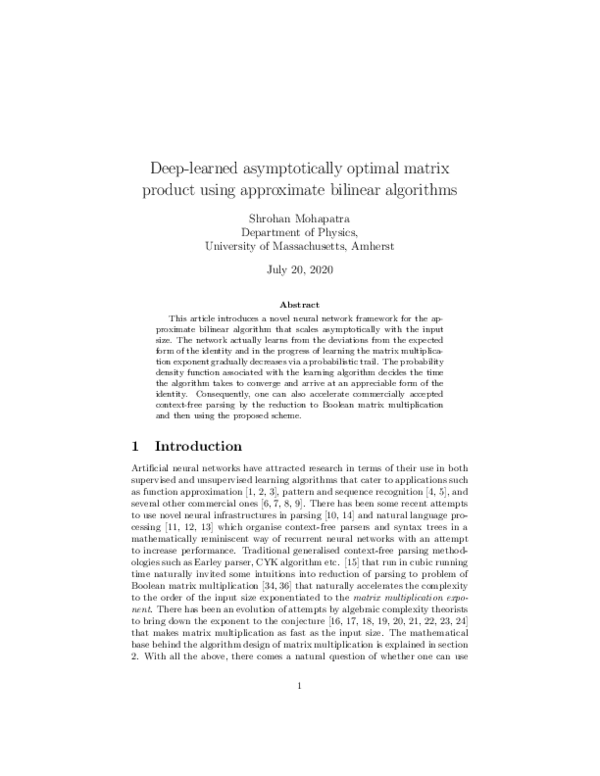 (PDF) Deep-learned asymptotically optimal matrix product using approximate bilinear algorithms