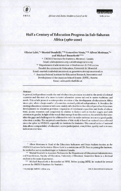 (PDF) Half a Century of Education Progress in Sub-Saharan Africa (1960 ...