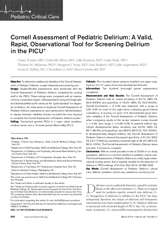 (PDF) Cornell Assessment of Pediatric Delirium
