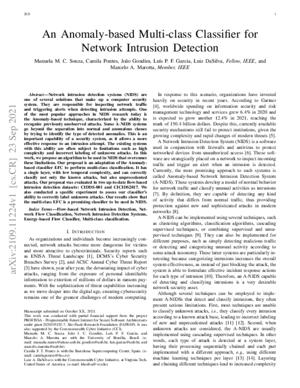 (PDF) An Anomaly-based Multi-class Classifier for Network Intrusion Detection