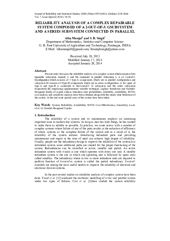 (PDF) Reliability analysis of a complex repairable system in series configuration with switch ...